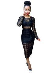 Black Body-conscious Striped Sheer Mesh Club Dress – SEXY AFFORDABLE ...