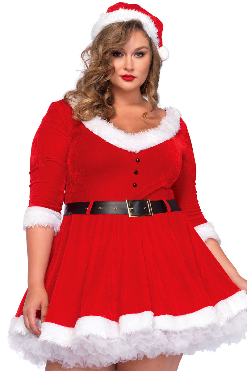 Sexy Maribou Trim Sweetheart Neck Plus Miss Santa Dress Costume – SEXY ...